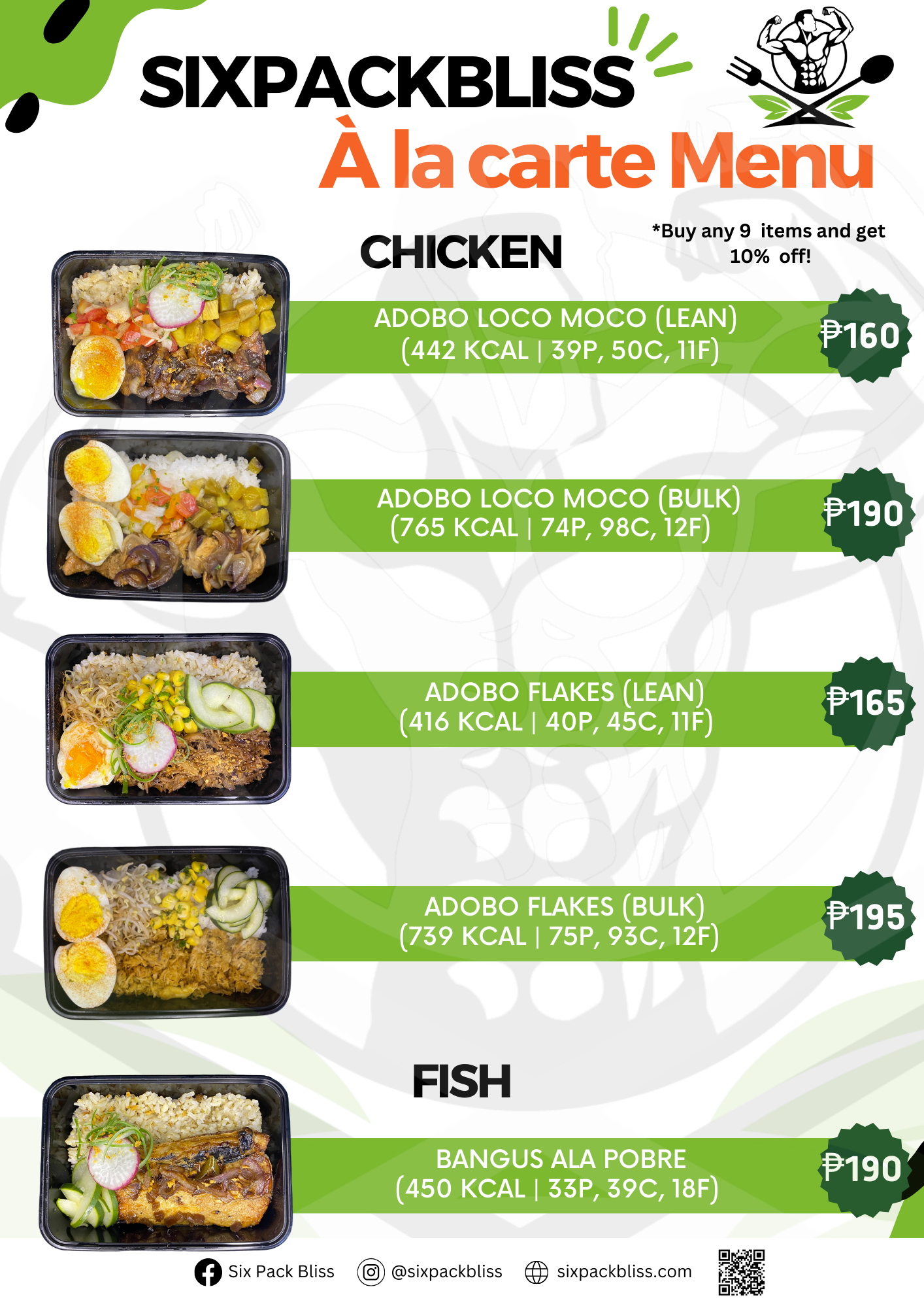 À La Carte Menu (CHICKEN) - Six Pack Bliss